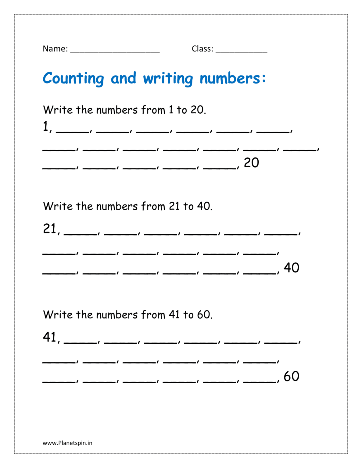 Grade 1 missing numbers worksheets 1 to 200 | Planetspin.in