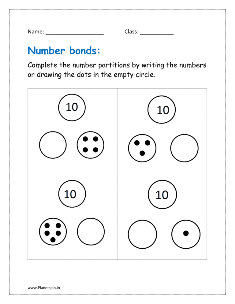 Number bonds worksheets free | Planetspin.in