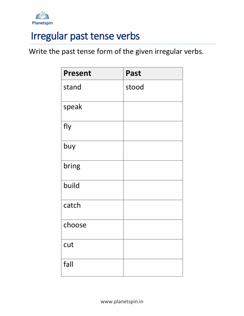 Past form of irregular verbs worksheet for grade 2 | Planetspin.in