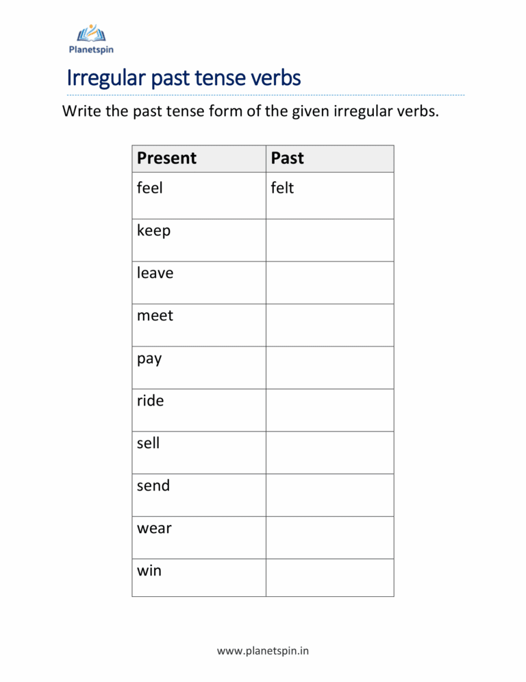Past form of irregular verbs worksheet for grade 2 | Planetspin.in