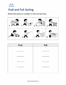 Push and pull coloring pages for kindergarten | Planetspin.in