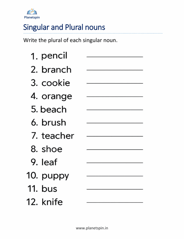 Singular and plural for grade 2 (Noun worksheets) | Planetspin.in