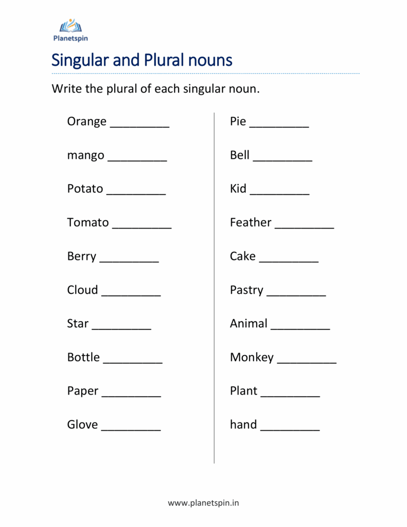 Singular plural worksheet for class 2 | Planetspin.in