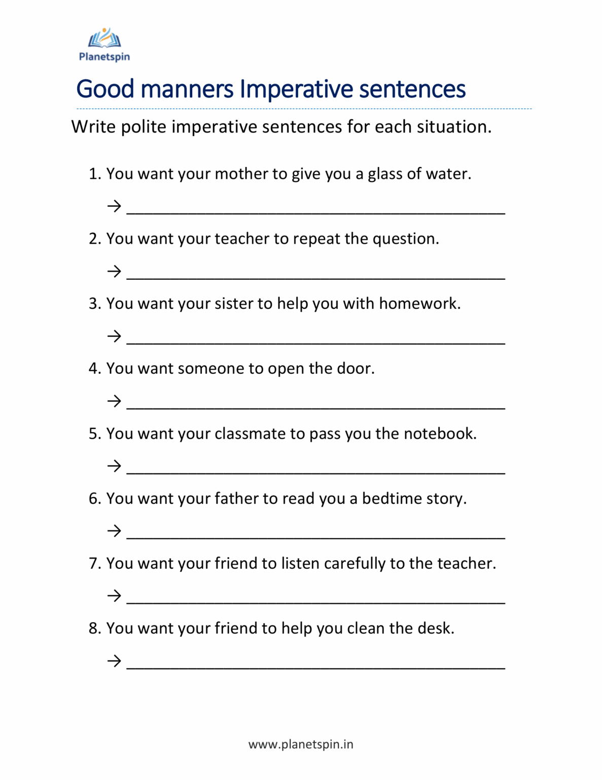 Imperative sentences worksheet - Orders and requests
