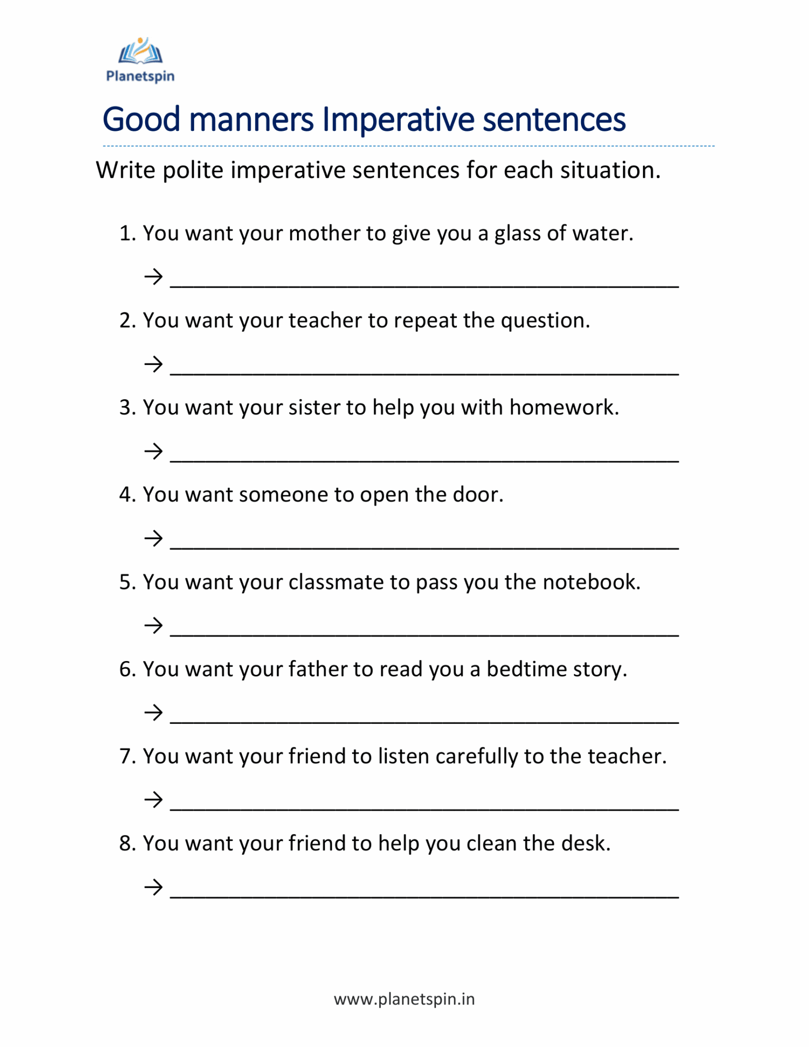 Imperative sentences worksheet - Orders and requests