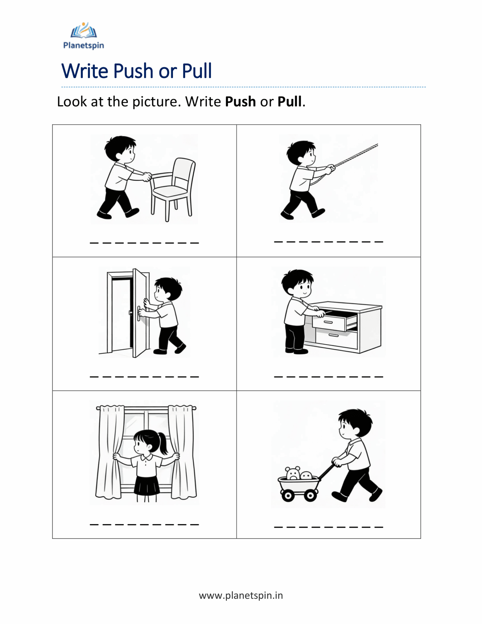 Push or pull worksheets for kindergarten | Planetspin.in