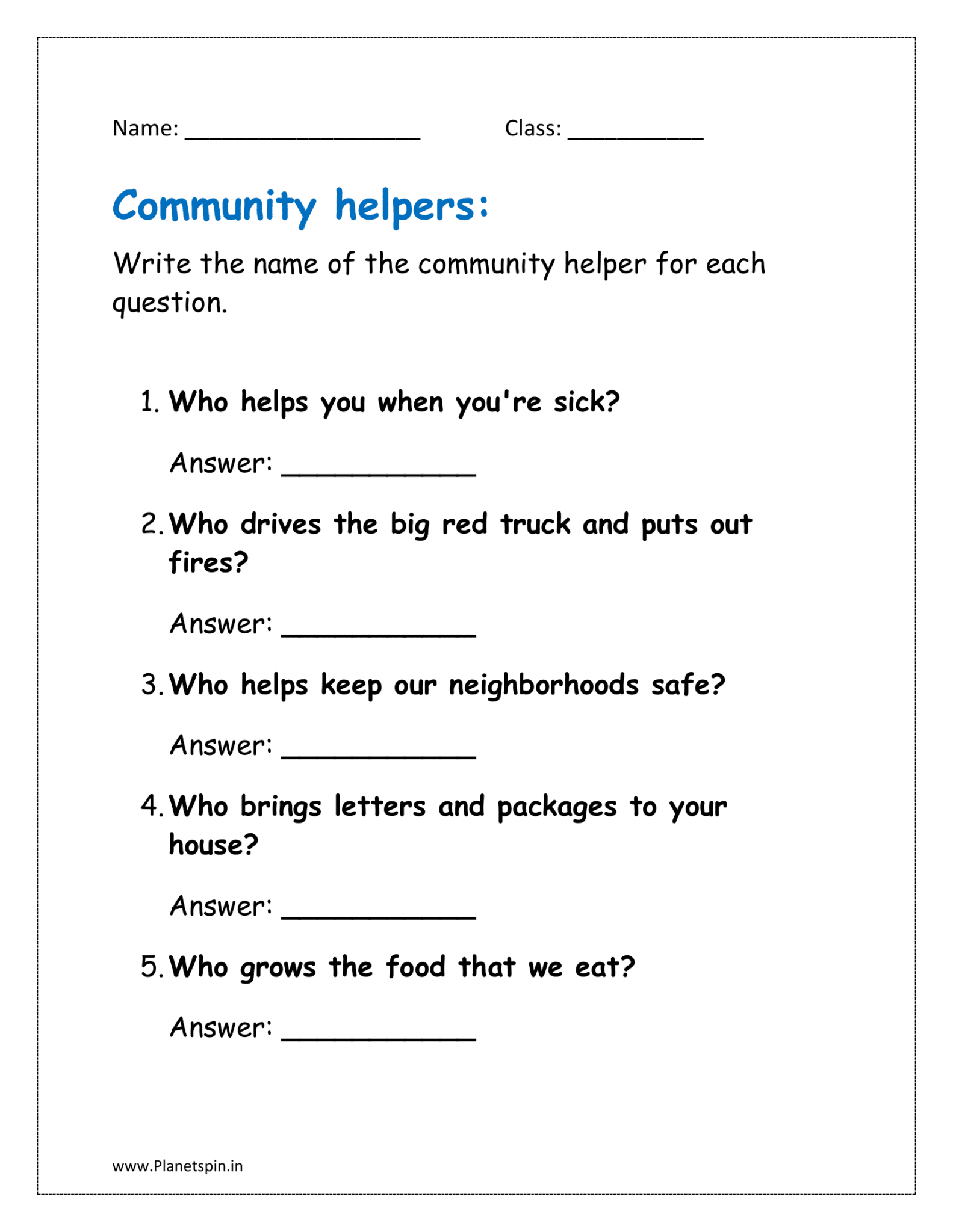 Community helpers worksheets for kindergarten | Planetspin.in