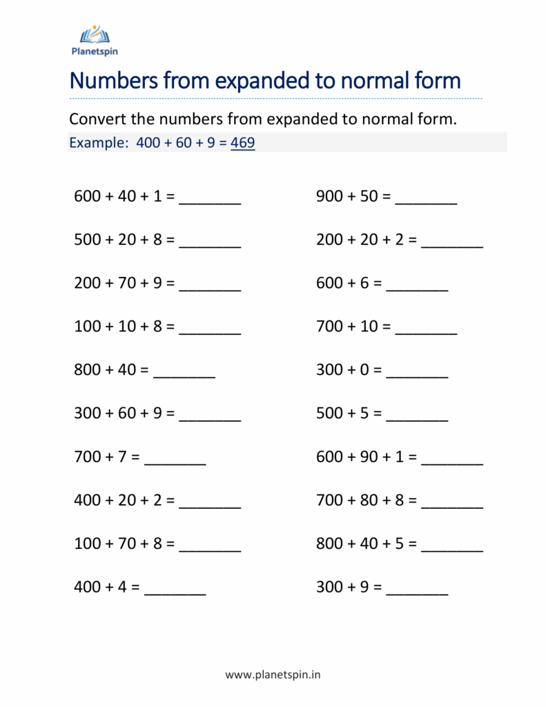 Writing numbers in standard form worksheets for grade 2