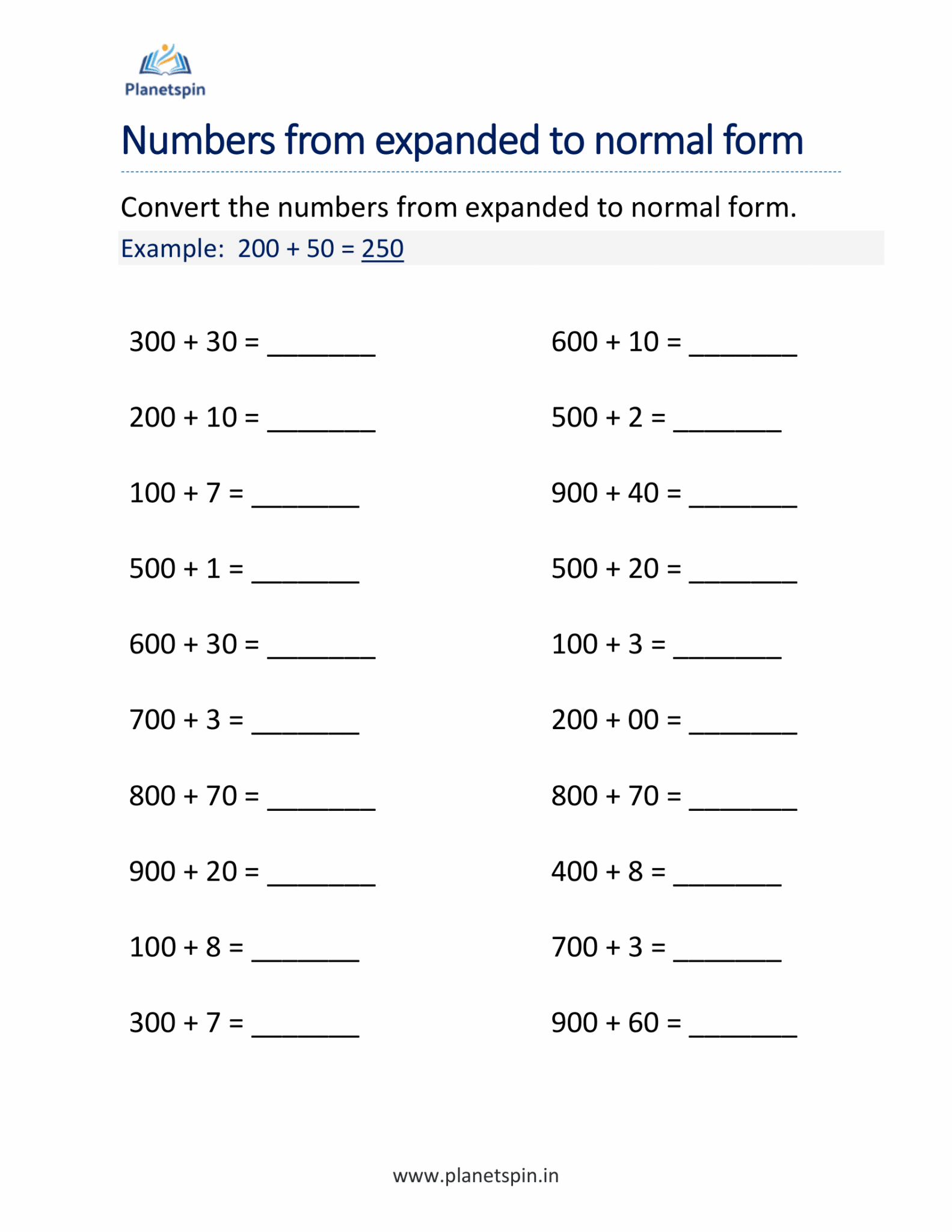 Writing numbers in standard form worksheets for grade 2
