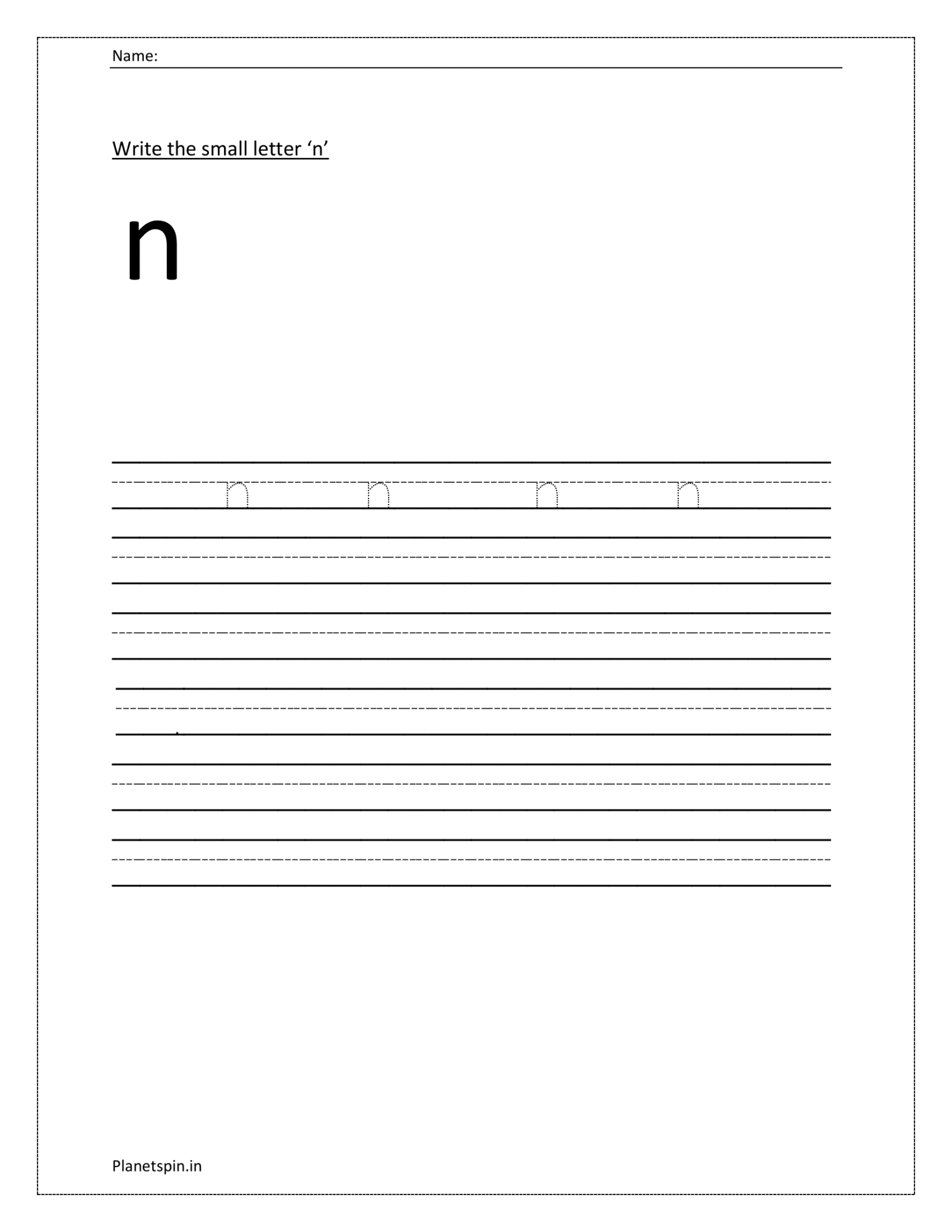 Free printable lowercase letter n tracing worksheet