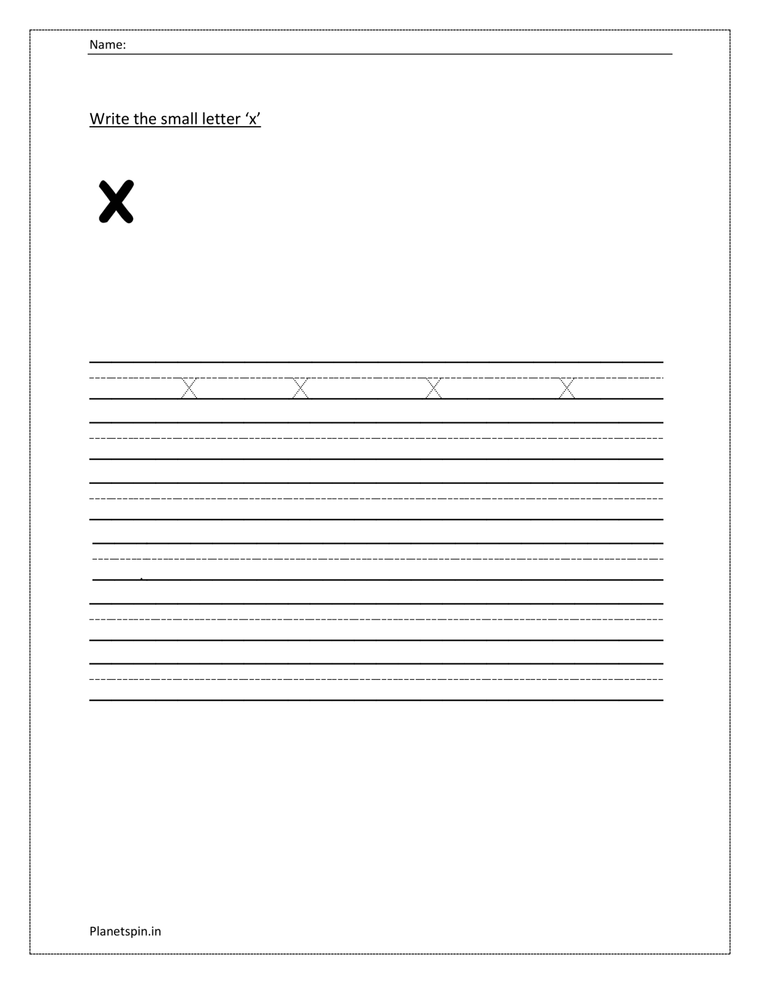 Free printable lowercase letter x tracing worksheet (PDF)
