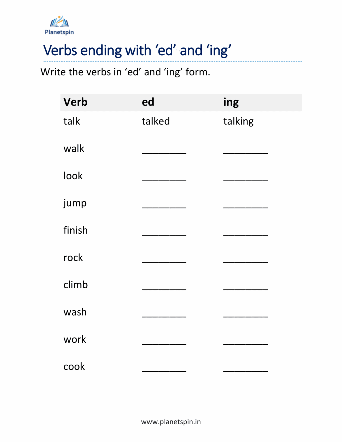 Verb ing worksheets grade 2 | Planetspin.in