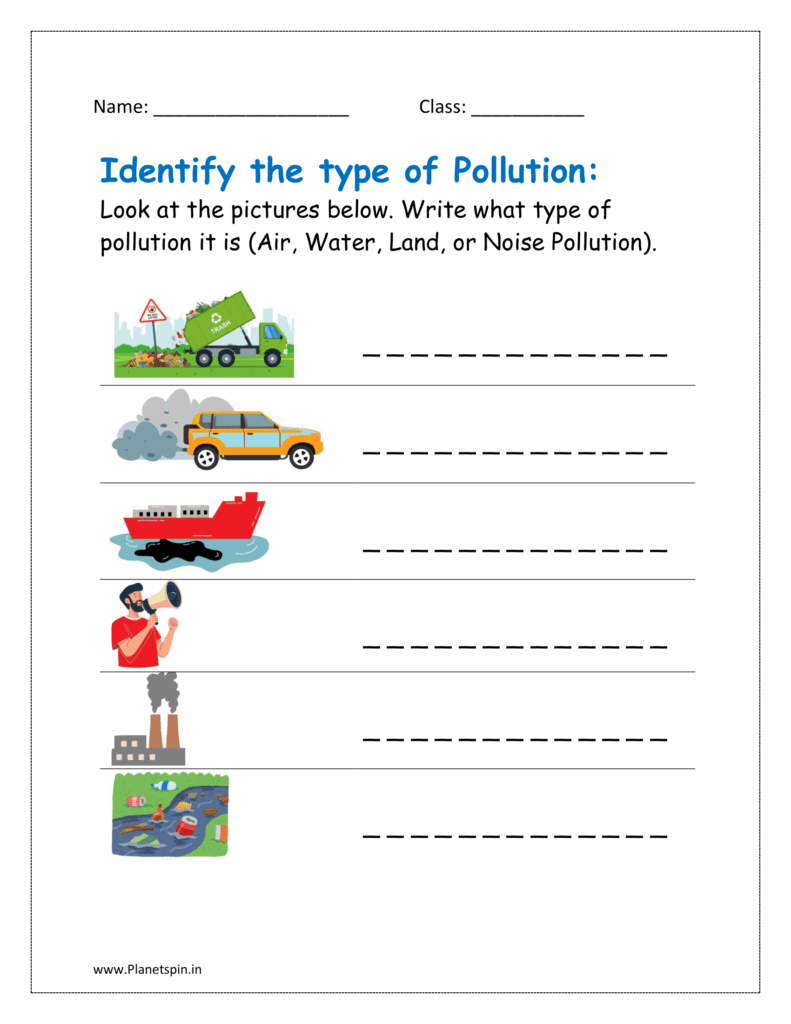 Water pollution worksheet for kindergarten | Planetspin.in