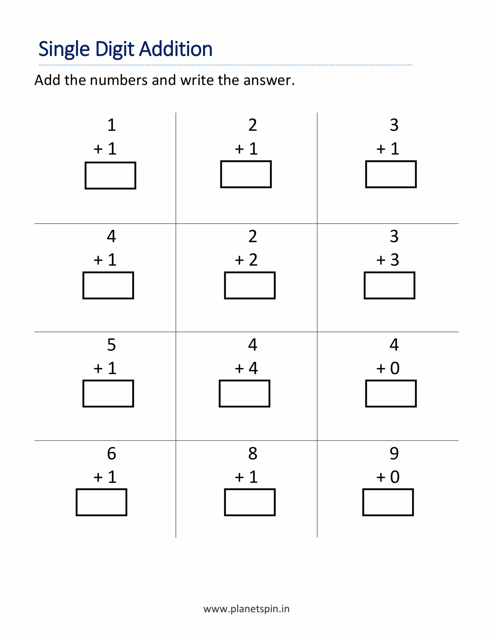 Vertical addition worksheets for kindergarten | Planetspin.in