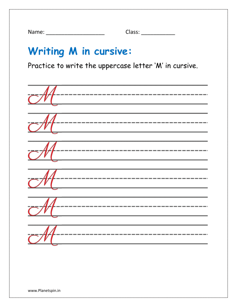 Cursive m worksheet for tracing and writing | Planetspin.in